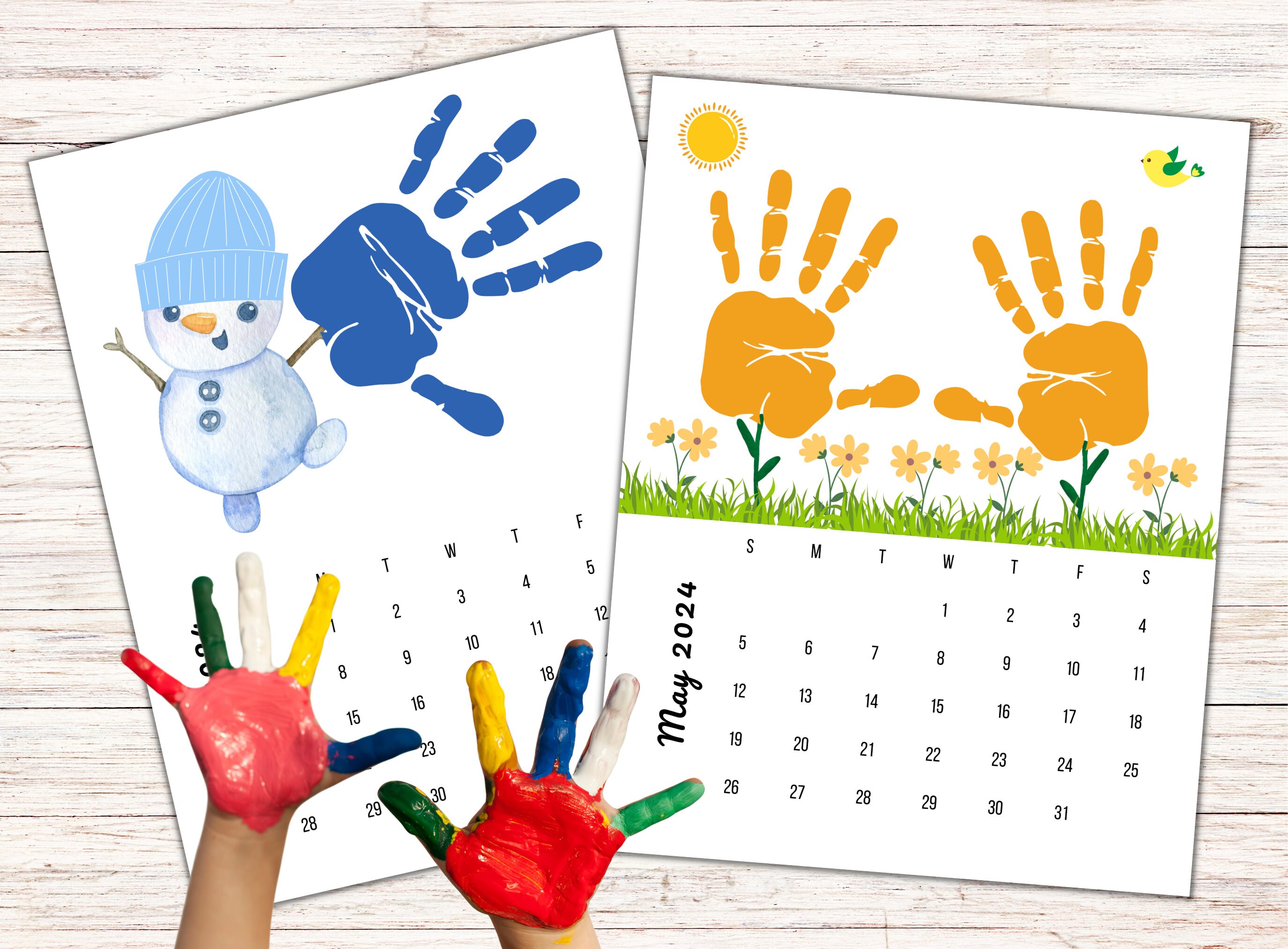2024 12 Month Kids' Handprint Calendar and Craft, Fingerprint Art for ...