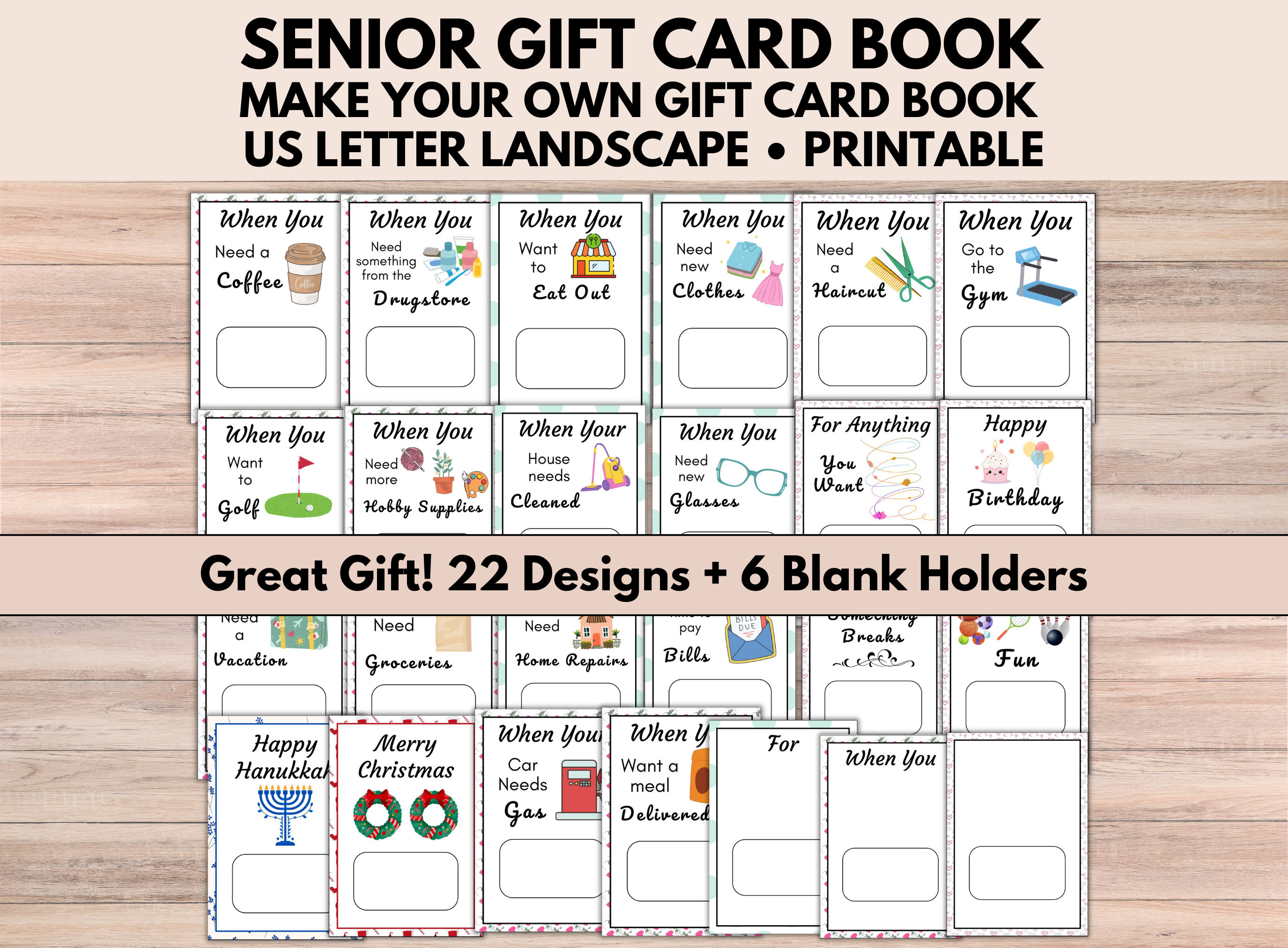 Printable Senior Citizen Gift Card Book, 70th, 80th, 90th Birthday Gift ...