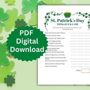 St. Patrick's Day Think Quick Game, St. Patrick's Game, Ice Breaker ...