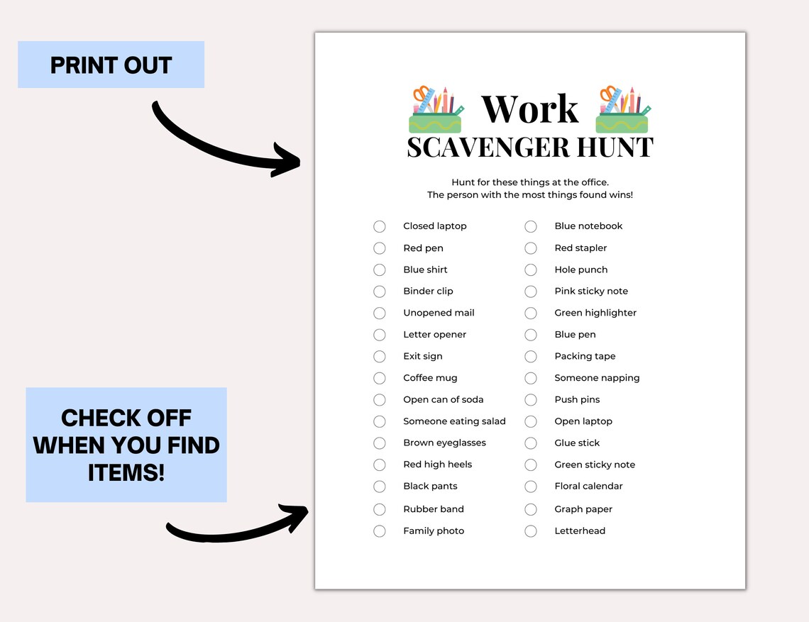 Work Scavenger Hunt for Adults, Office Party Games, Team Building Games ...