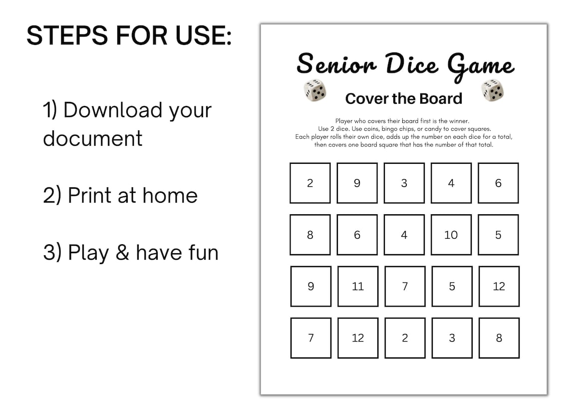 Senior Dice Game, Printable Games for Seniors, Retirement Games ...