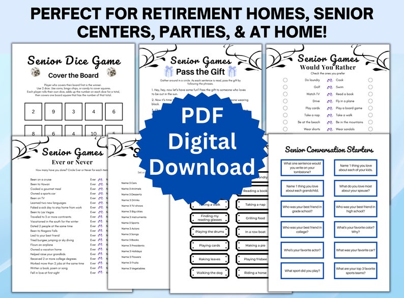 Senior Citizen Games, Retiree Games, Printable Games for Seniors - Etsy