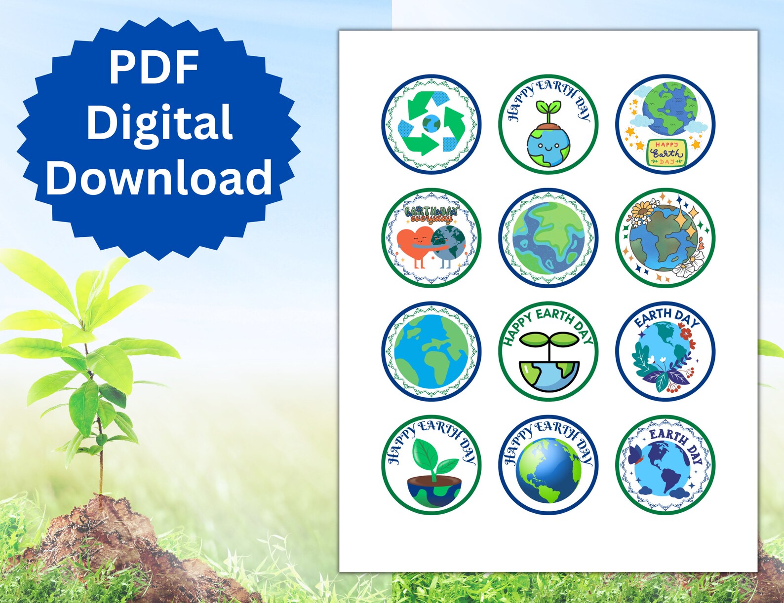 Earth Day Stickers Printable Earth Stickers, Planet Sticker, Earth Day ...