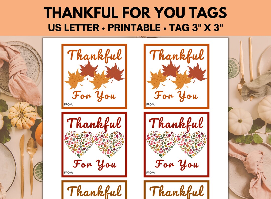 Thankful for You Tag, Thanksgiving Treat Tags, Thanksgiving Gift Tags ...