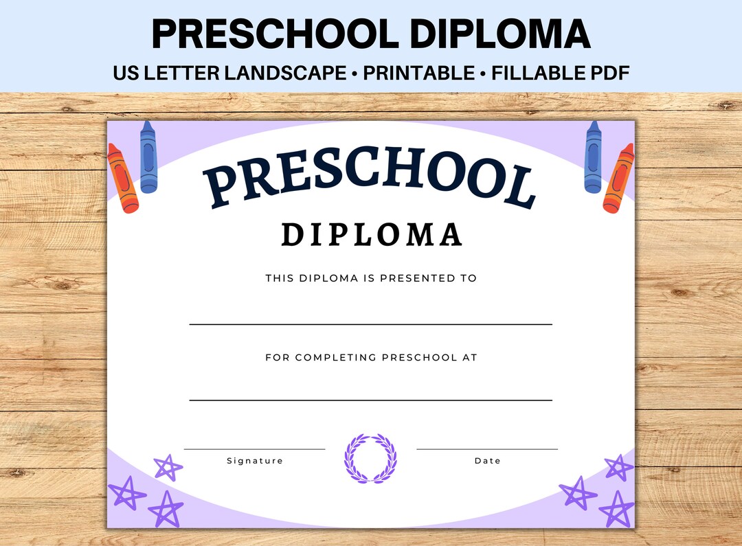 Fillable Preschool Diploma Printable Template for Preschool Graduation ...