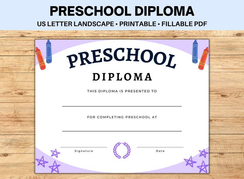 Fillable Preschool Diploma Printable Template for Preschool Graduation ...