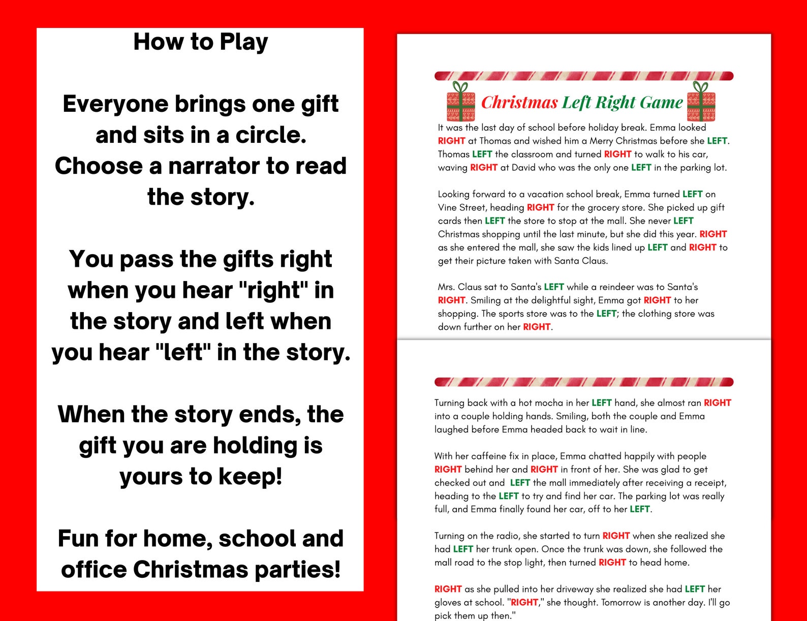 Christmas Left Right Game, Pass the Gift Game, White Elephant Game ...