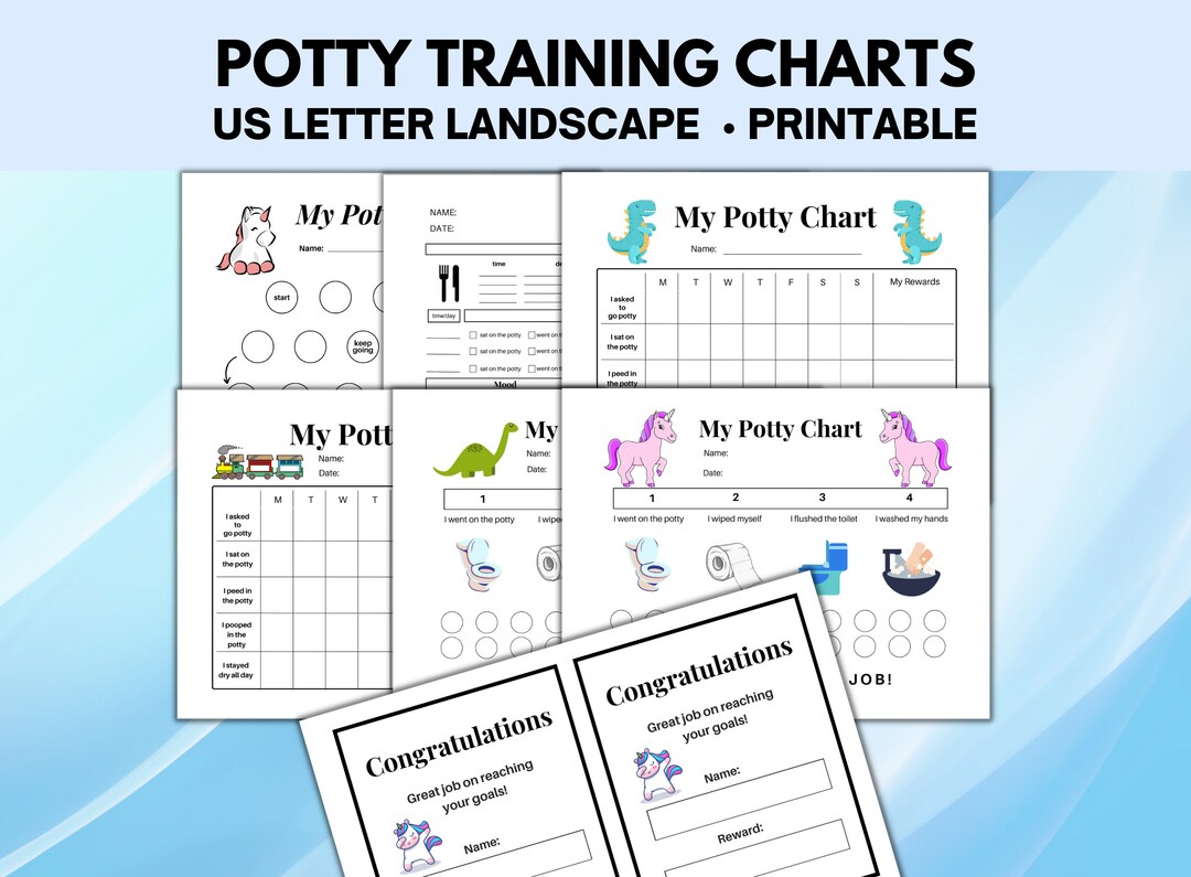 Potty Training Chart Printable for Girls and Boys, Dinosaur, Train and ...