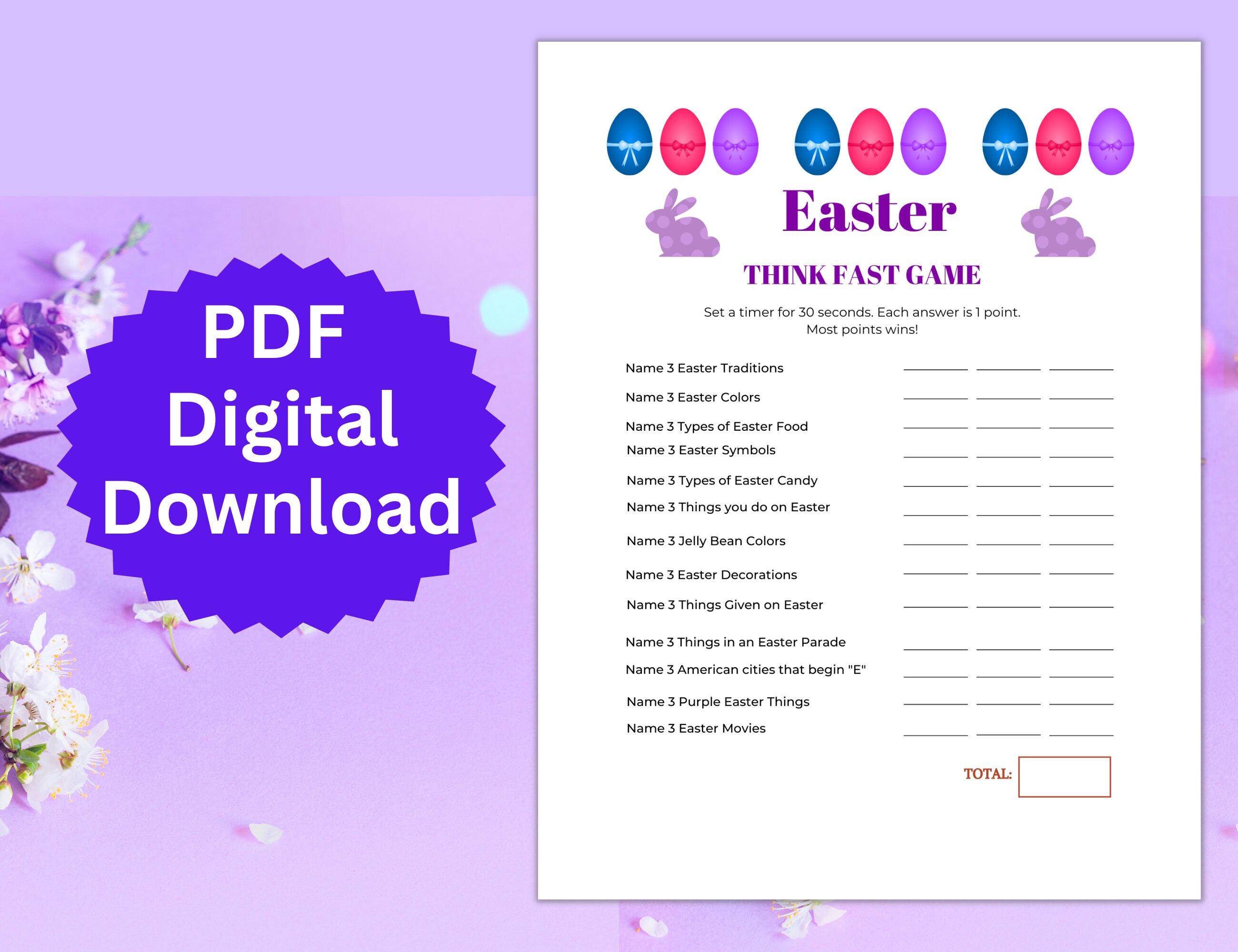 Easter Think Fast Game, Printable Easter Games for Kids and Adults, Ice ...