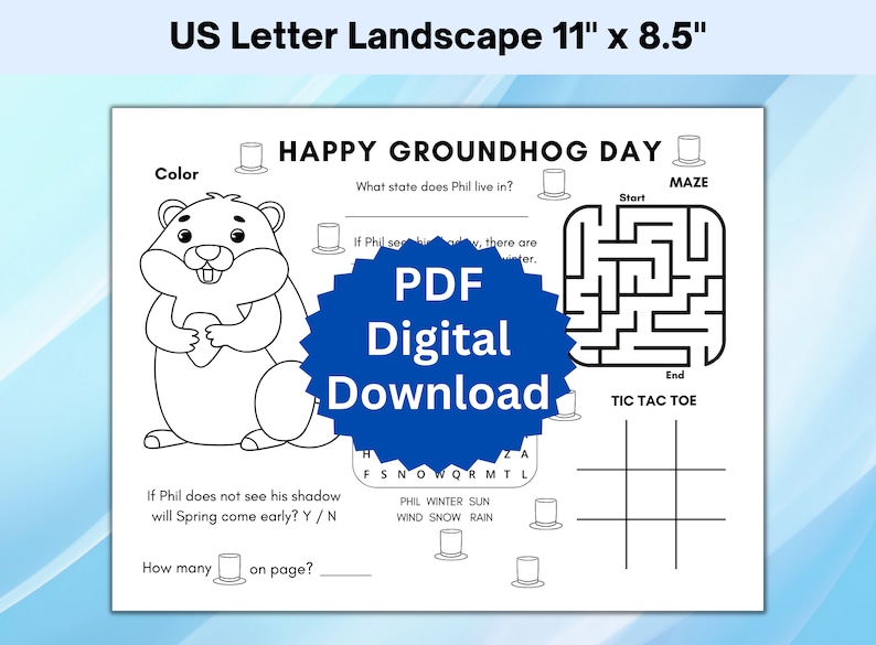 Groundhog Day Activity Placemat, Groundhog Day Games, Groundhog ...