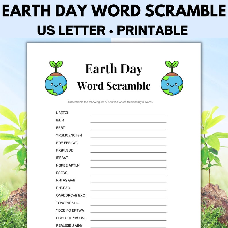 Earth Day Word Scramble Game, Earth Day Printable, Earth Day Activities ...