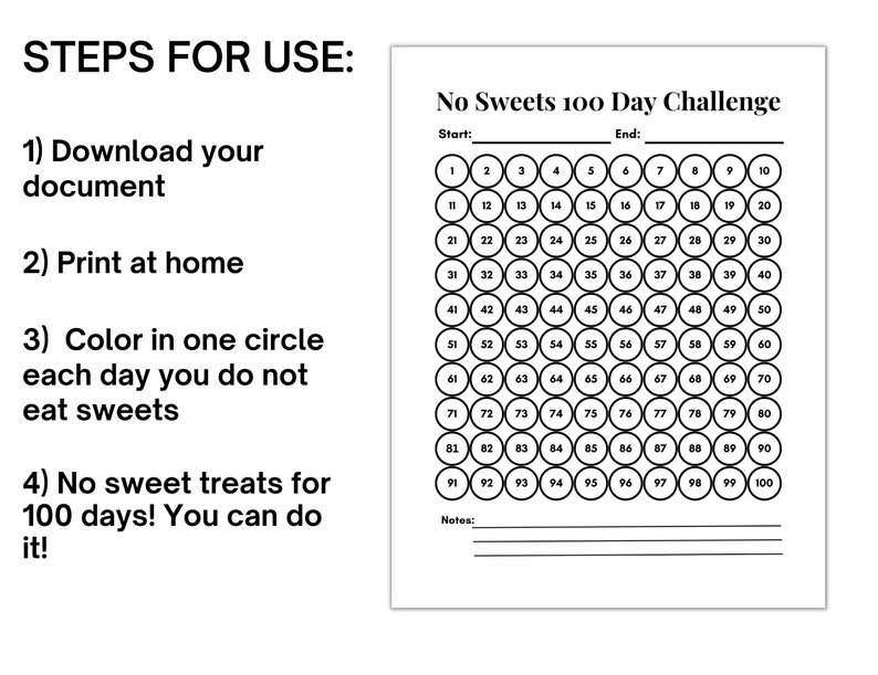 No Sweets 100 Days Challenge, No Sweets Challenge, No Sugar Challenge ...