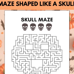 Skull Maze, Printable Halloween Maze, Halloween Activities and Games ...