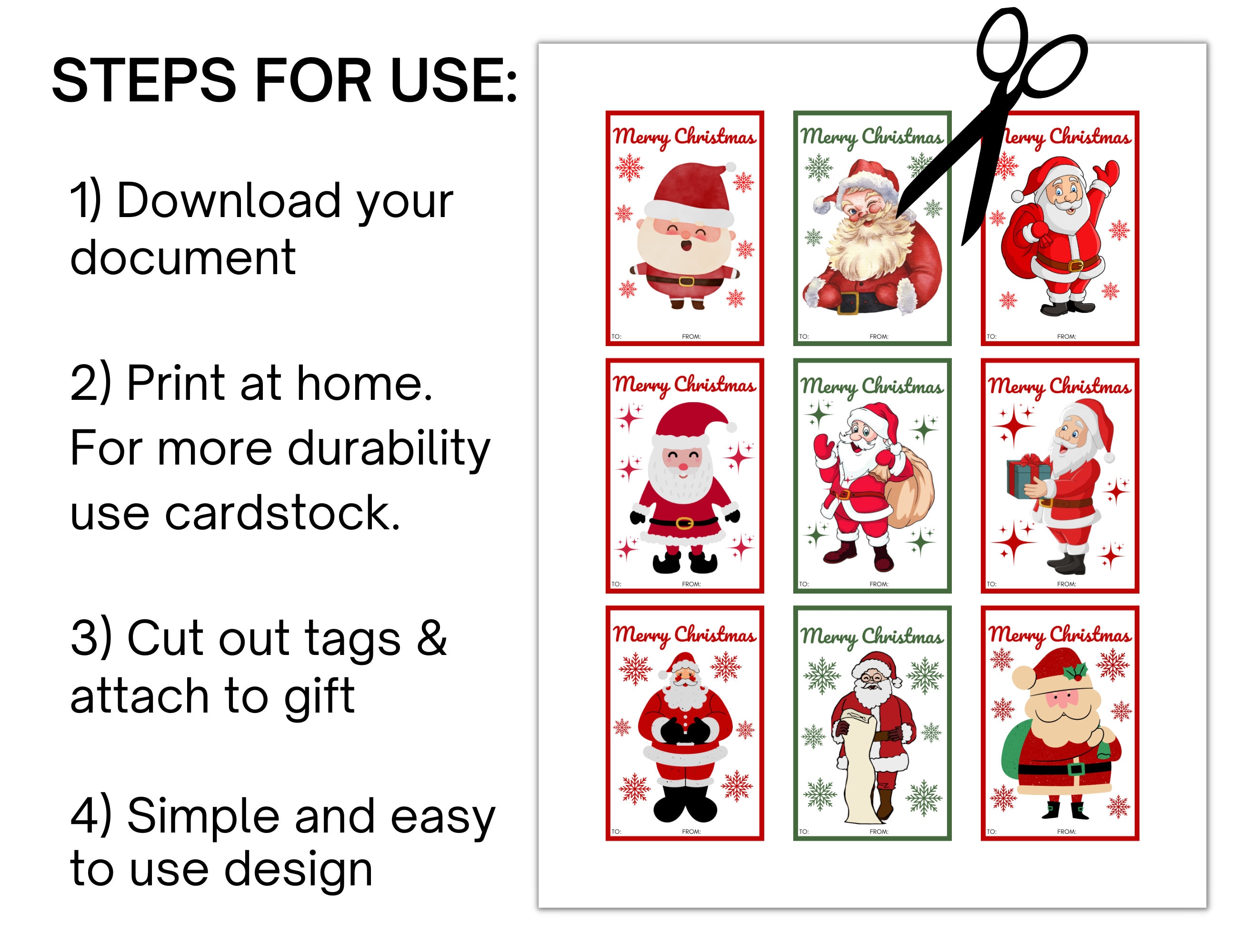 Santa Gift Tags, Printable Christmas Gift Tags, Merry Christmas Tags ...