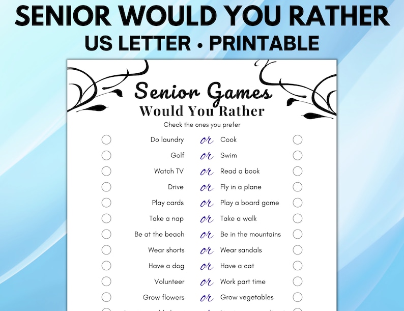 Senior Would You Rather Game Printable Games for Seniors Ice - Etsy