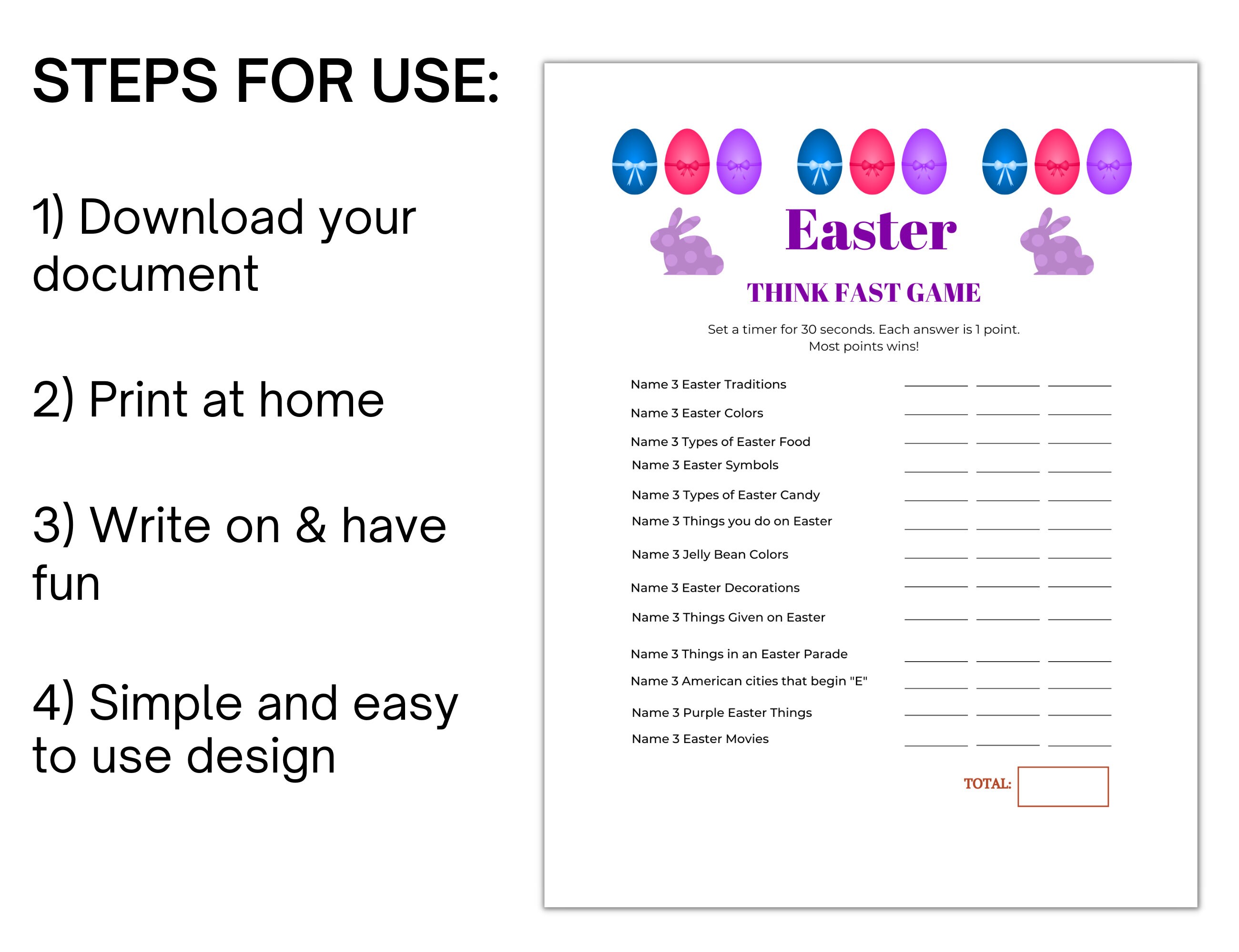 Easter Think Fast Game, Printable Easter Games for Kids and Adults, Ice ...