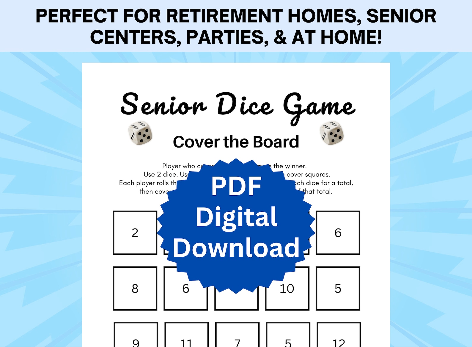 Senior Dice Game, Printable Games for Seniors, Retirement Games ...