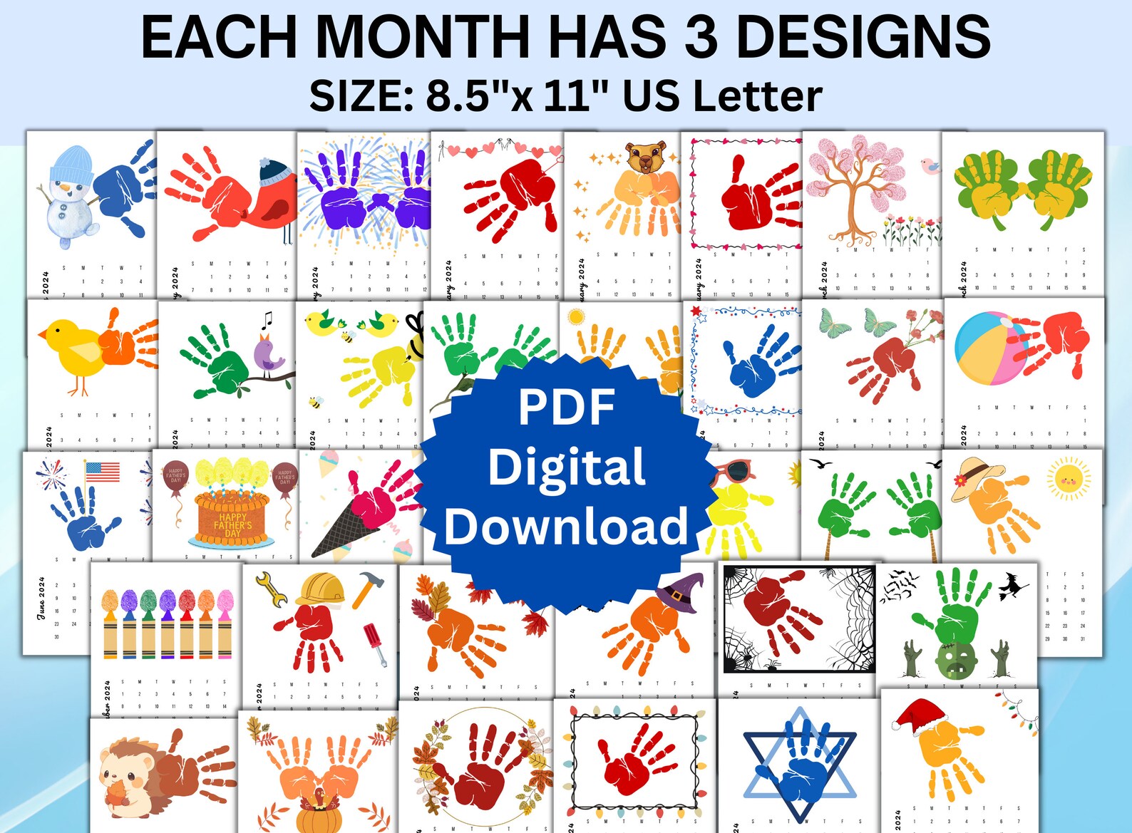 2024 12 Month Kids' Handprint Calendar and Craft, Fingerprint Art for ...