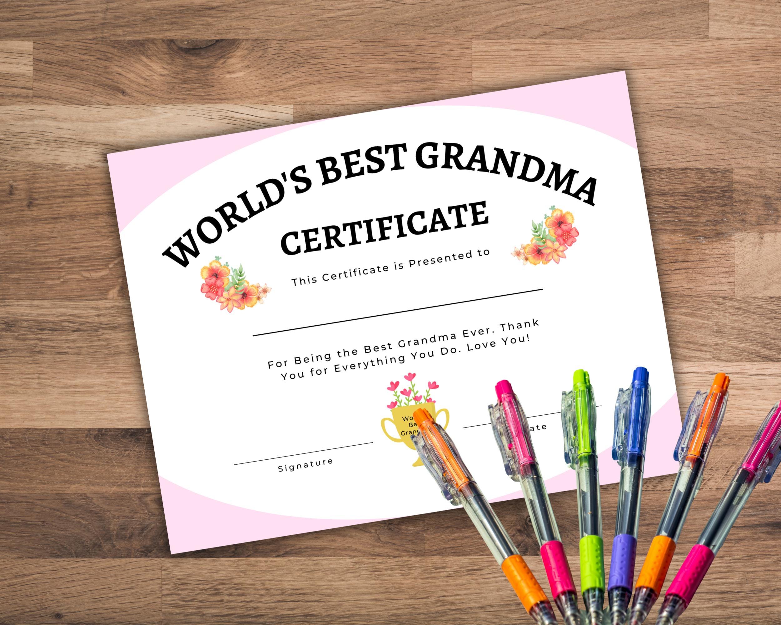 World's Best Grandma Certificate, Best Grandma Award, Grandmother ...