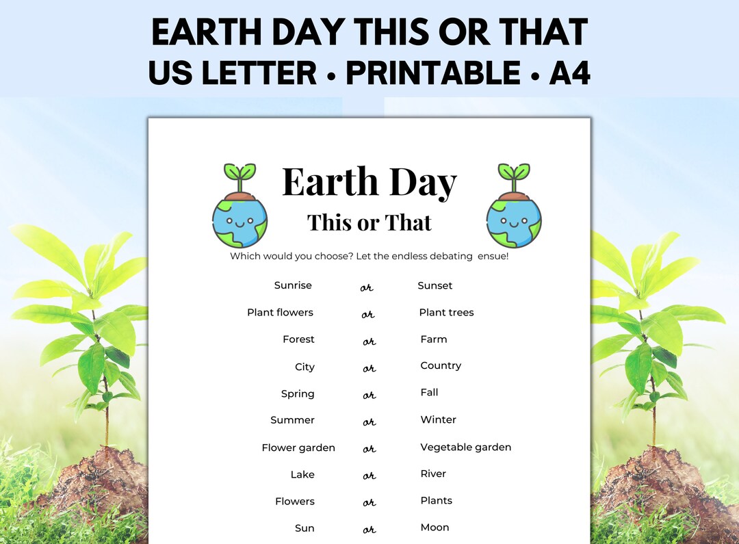 Earth Day This or That Game, Ice Breaker Games, Earth Day Printable ...