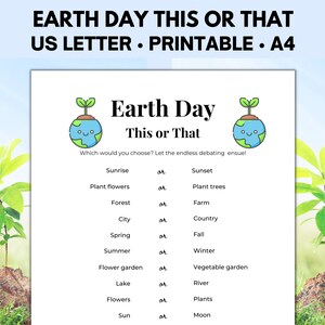 Earth Day This or That Game, Ice Breaker Games, Earth Day Printable ...
