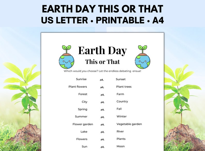 Earth Day This or That Game, Ice Breaker Games, Earth Day Printable ...