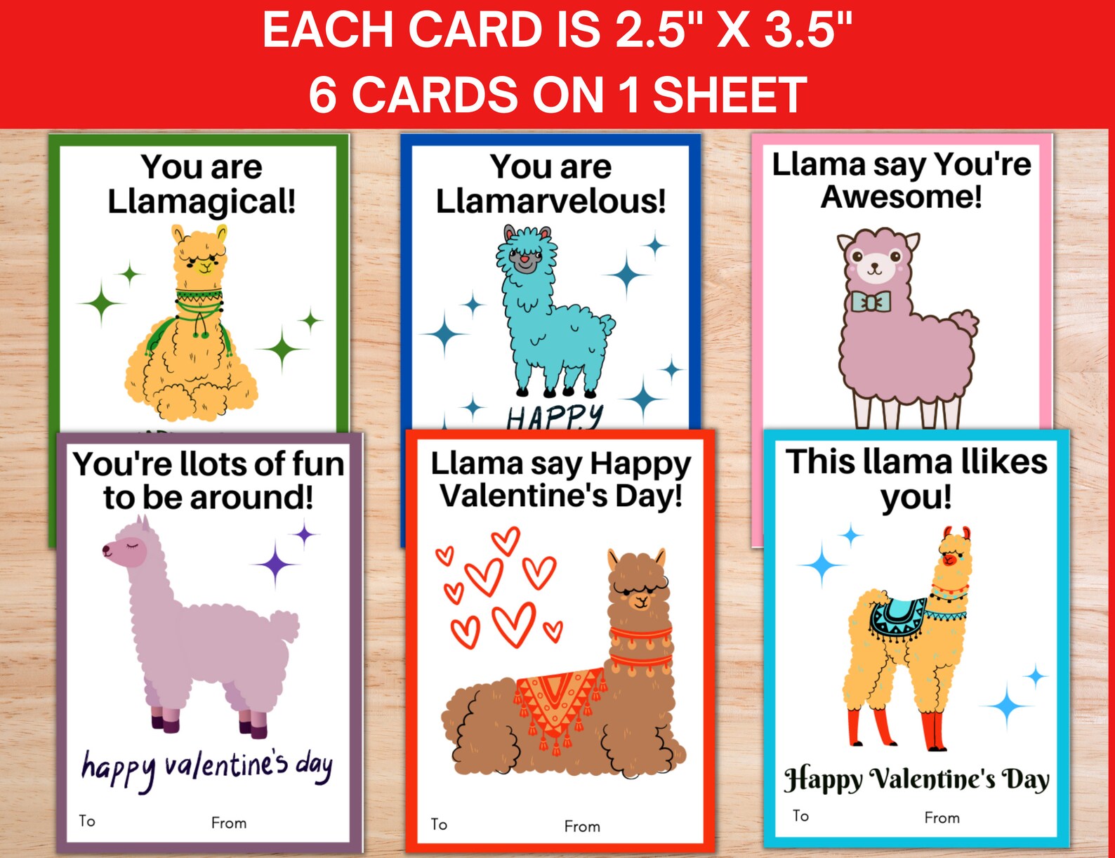 Llama Valentine Card, Valentines for Class, Student Valentines, Daycare ...