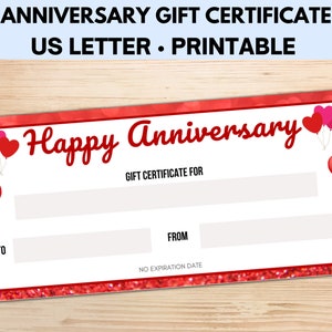 Printable Anniversary Gift Certificate, Anniversary Coupons, Gift ...