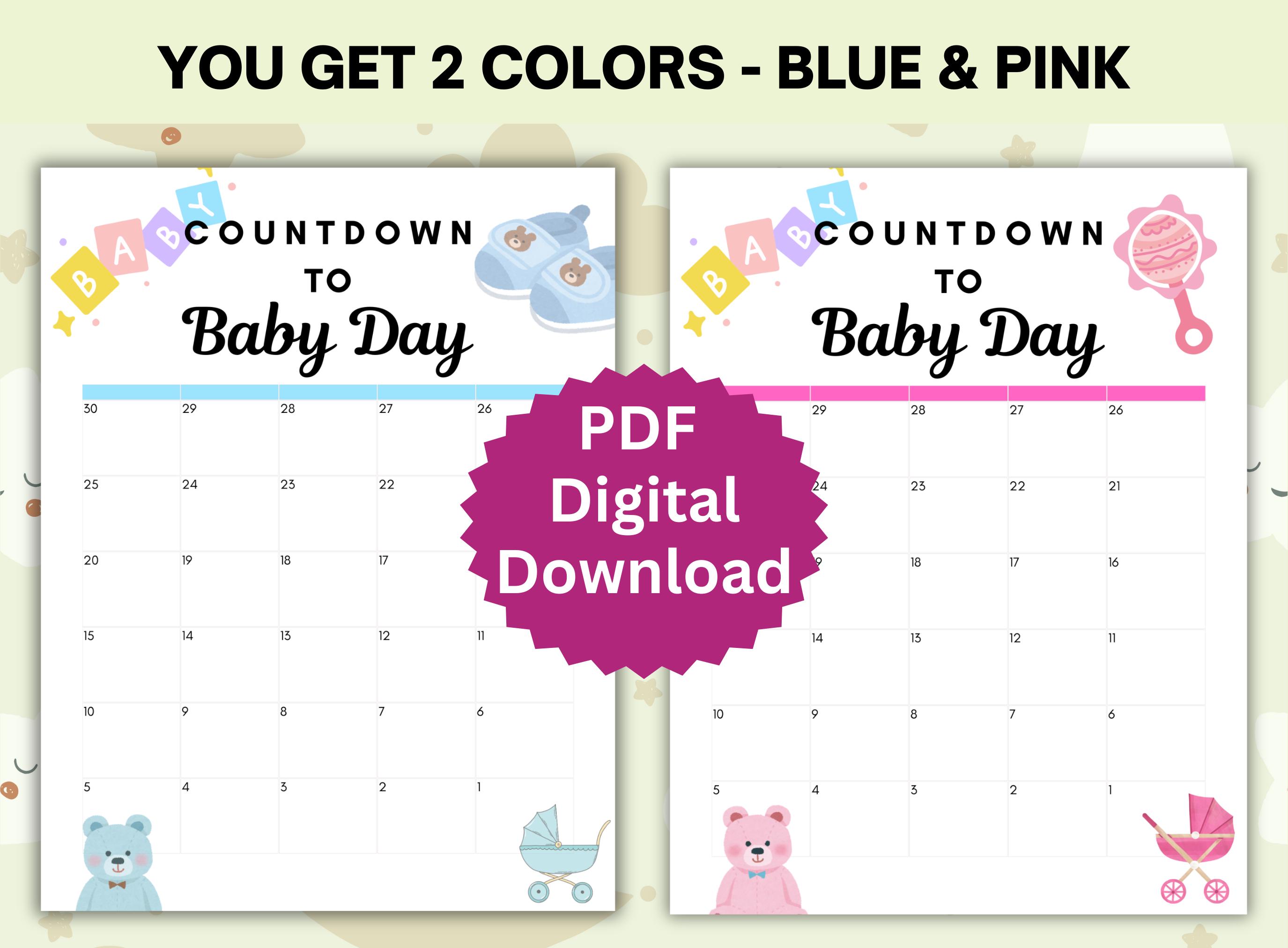 Baby Countdown Calendar, Printable 30 Day Pregnancy Countdown, Baby Day ...