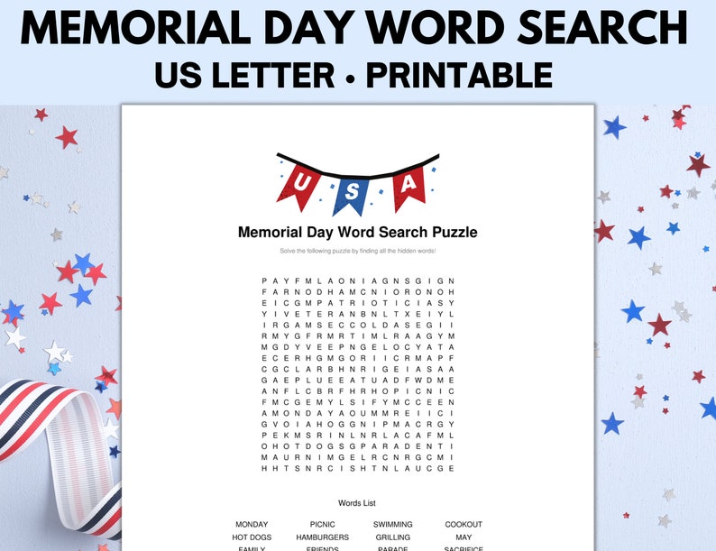 Memorial Day Word Search Puzzle, Memorial Day Games, Word Search ...