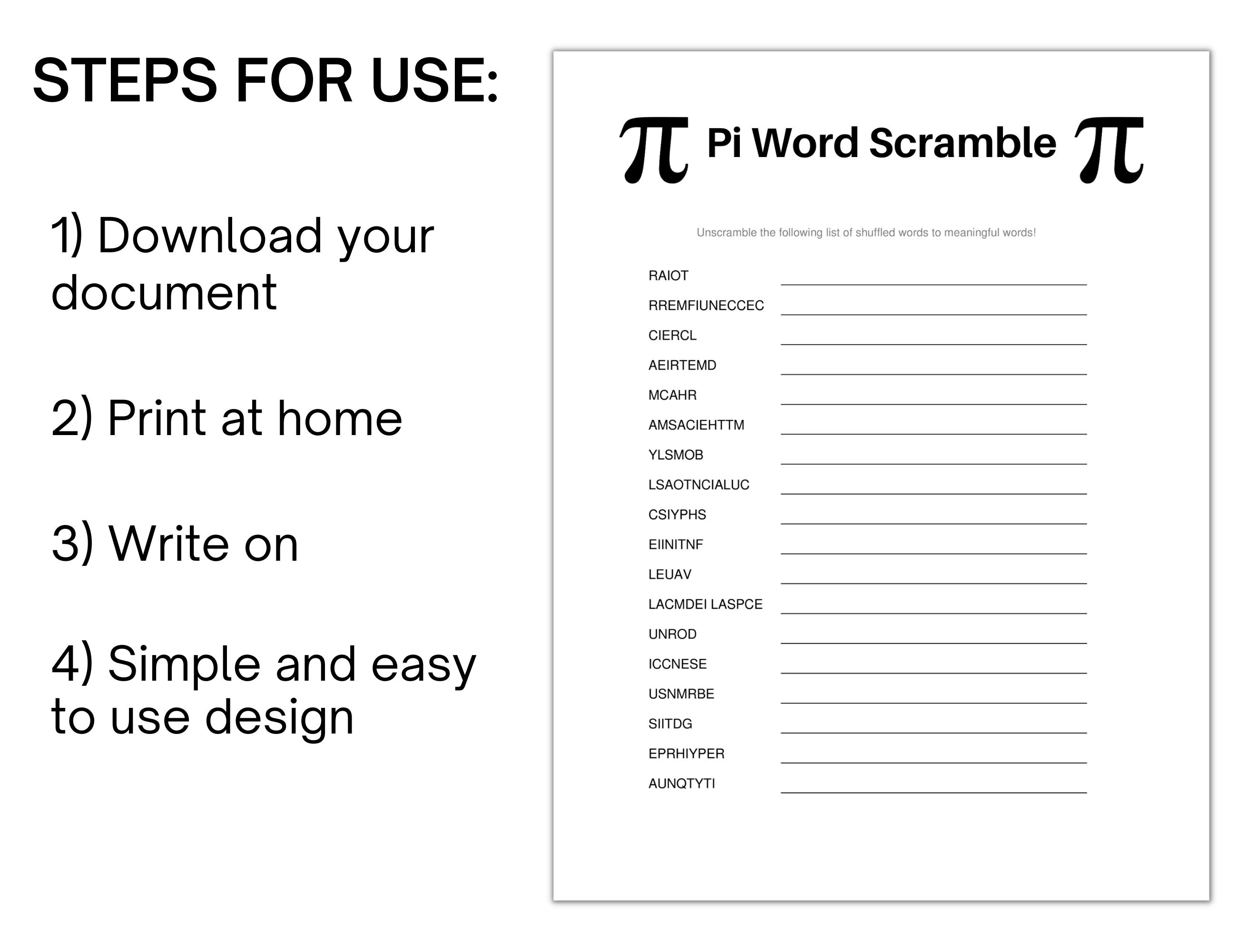 Pi Word Scramble Game, Pi Day Games, Pi Day Party, Math Teacher Pi ...