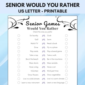 Senior Would You Rather Game, Printable Games for Seniors, Senior Brain ...