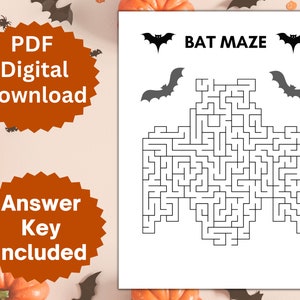 Bat Maze Printable Halloween Games and Activities, Fall Party Game - Etsy