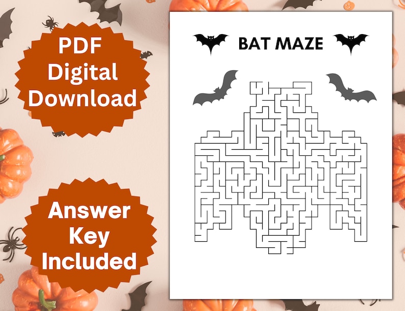 Bat Maze Printable Halloween Games and Activities, Fall Party Game - Etsy