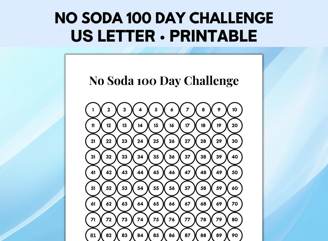 No Soda 100 Days Challenge, 100 Day Goal Challenge, Self Care Challenge ...
