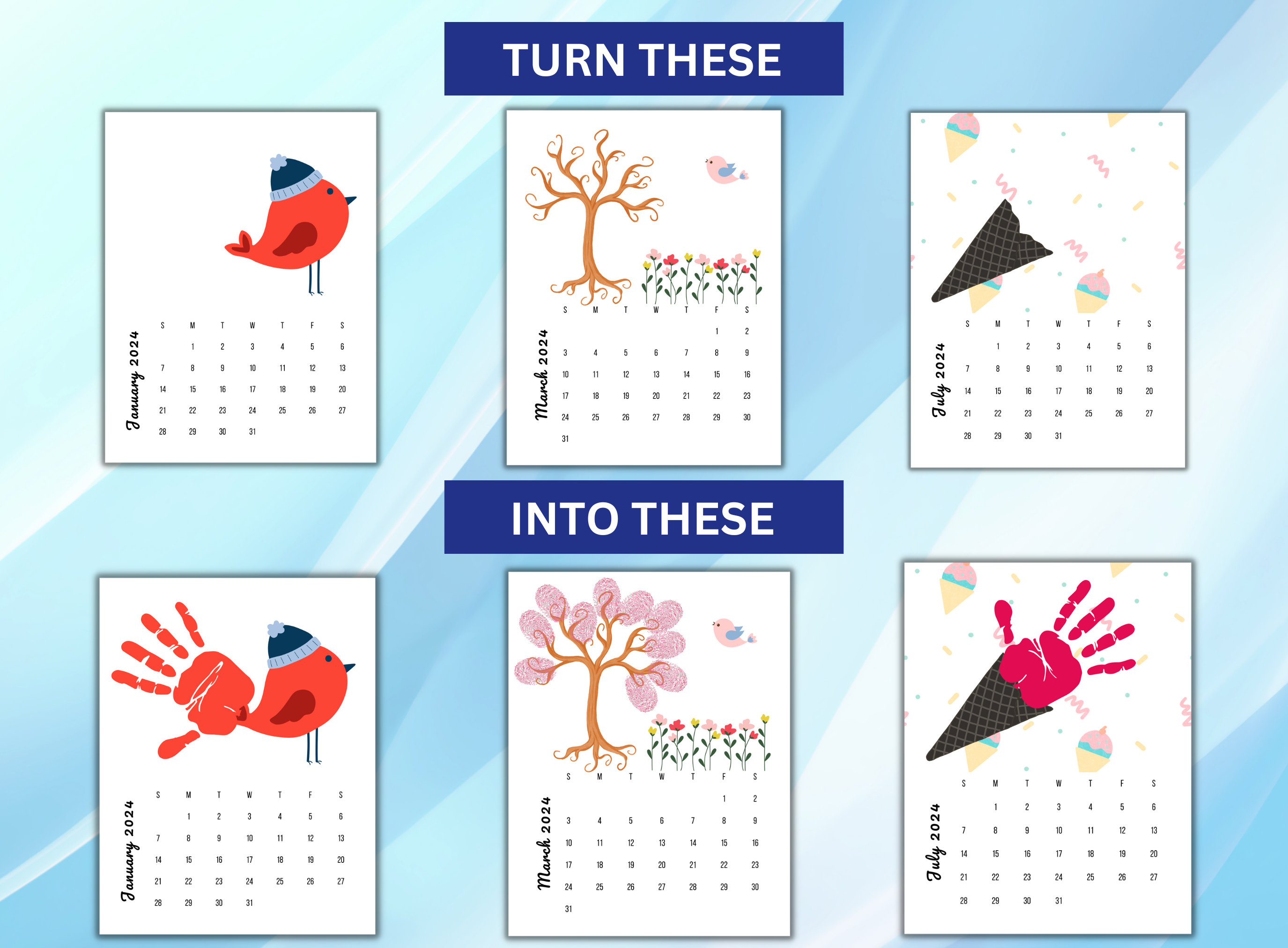 2024 12 Month Kids' Handprint Calendar and Craft, Fingerprint Art for ...