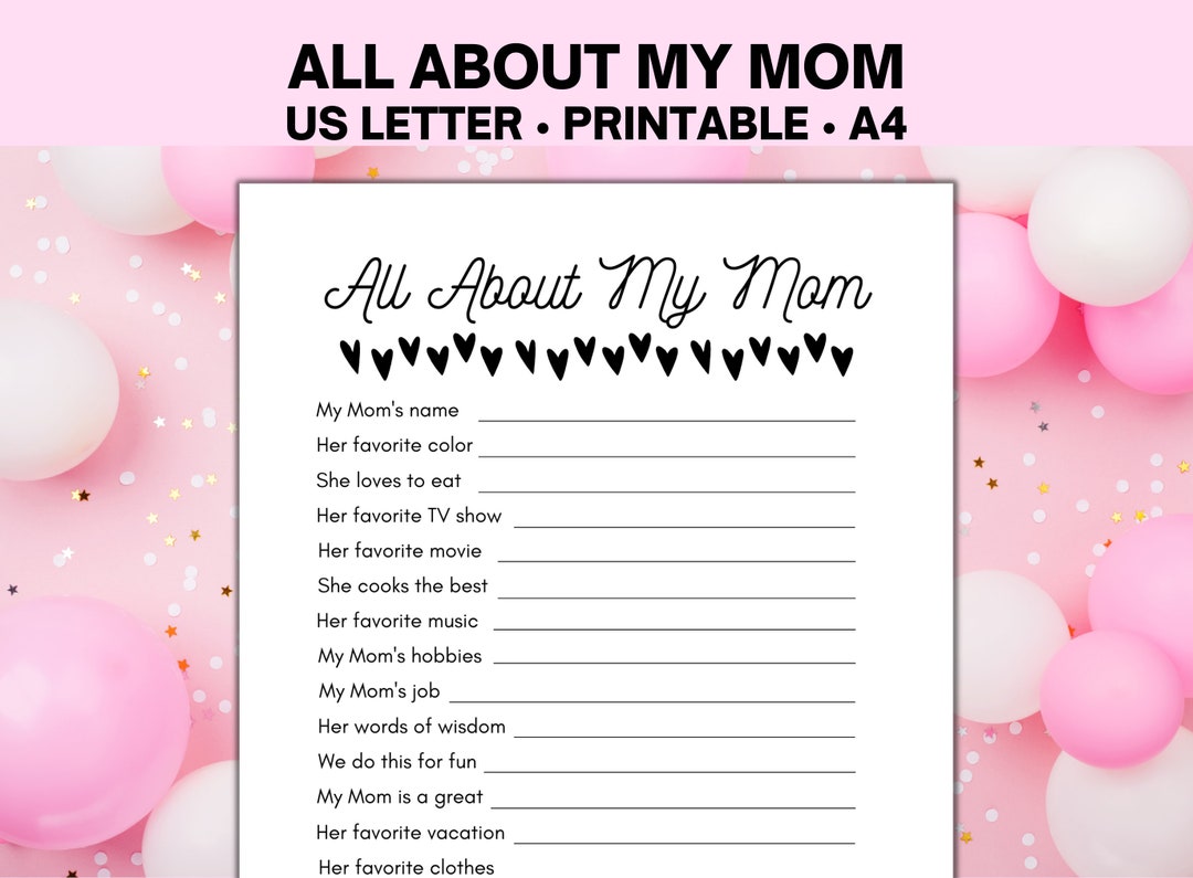 All About My Mom, Mother's Day Activity Game, Mom Birthday Game, Who ...