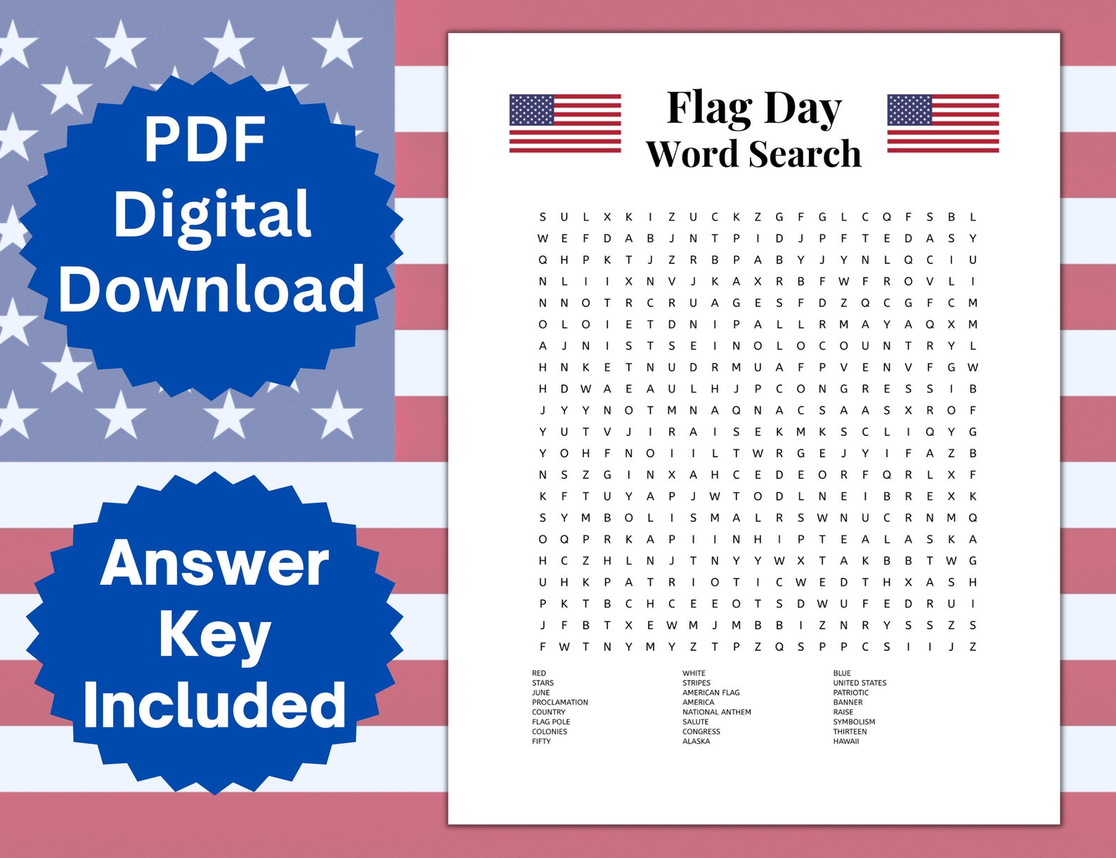 Flag Day Word Search, Flag Day Printable, Flag Day Activities, Word ...
