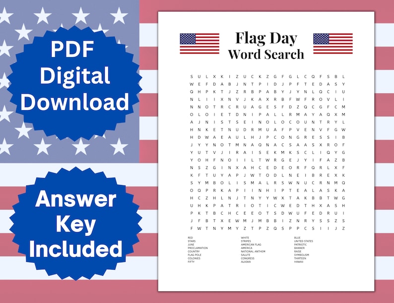 Flag Day Word Search, Flag Day Printable, Flag Day Activities, Word ...