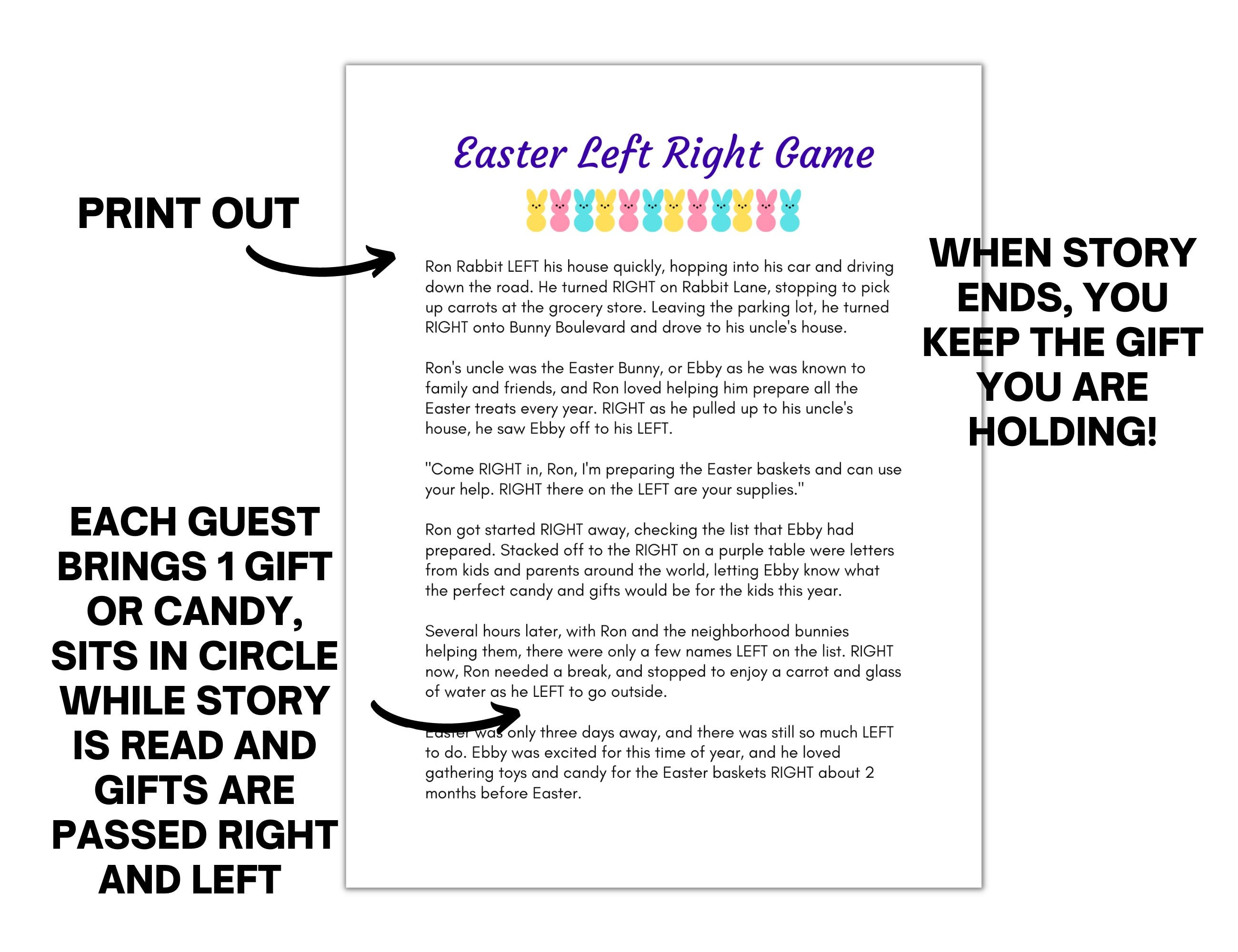 Easter Left Right Game, Pass the Gift Game, Pass the Prize Game, Right ...