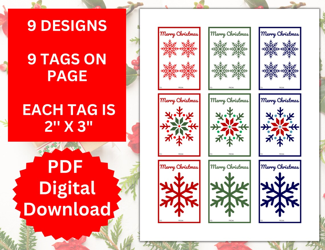 Christmas Snowflake Gift Tags Printable, Christmas Gift Tags, Gift Tag ...