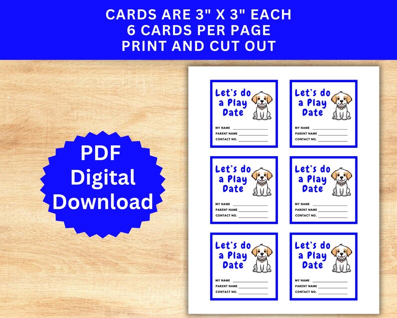 Dog Play Date Cards, Playdate Cards for Doggie Day Care, Dog Parks, Pet ...