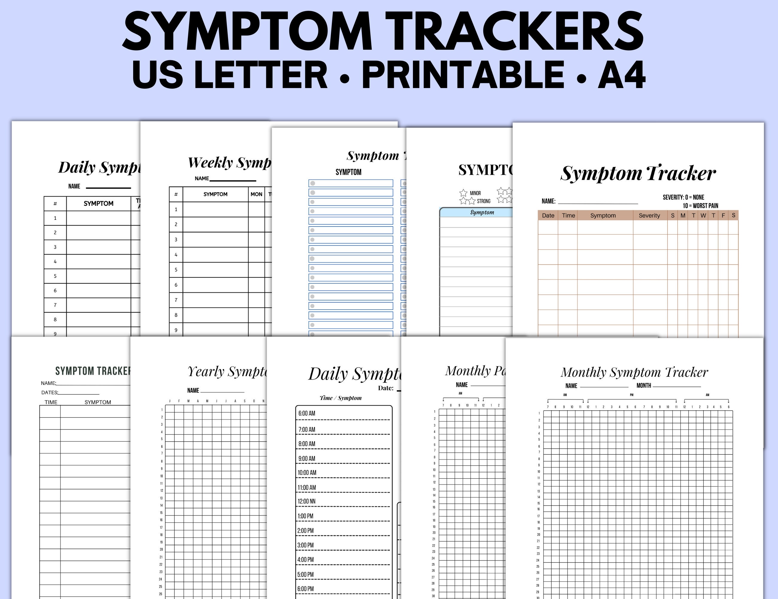 Symptom Tracker Printable, Chronic Illness Symptom Tracker and Medical ...