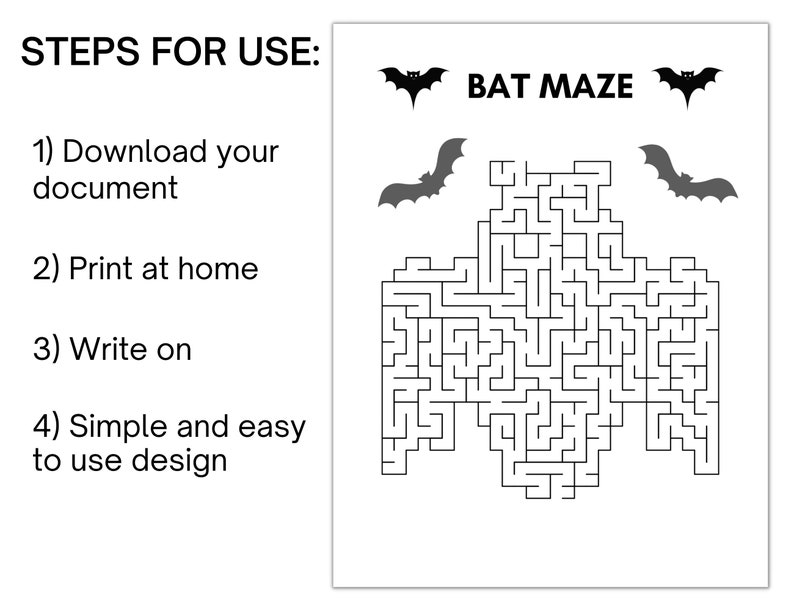 Bat Maze Printable Halloween Games and Activities, Fall Party Game - Etsy