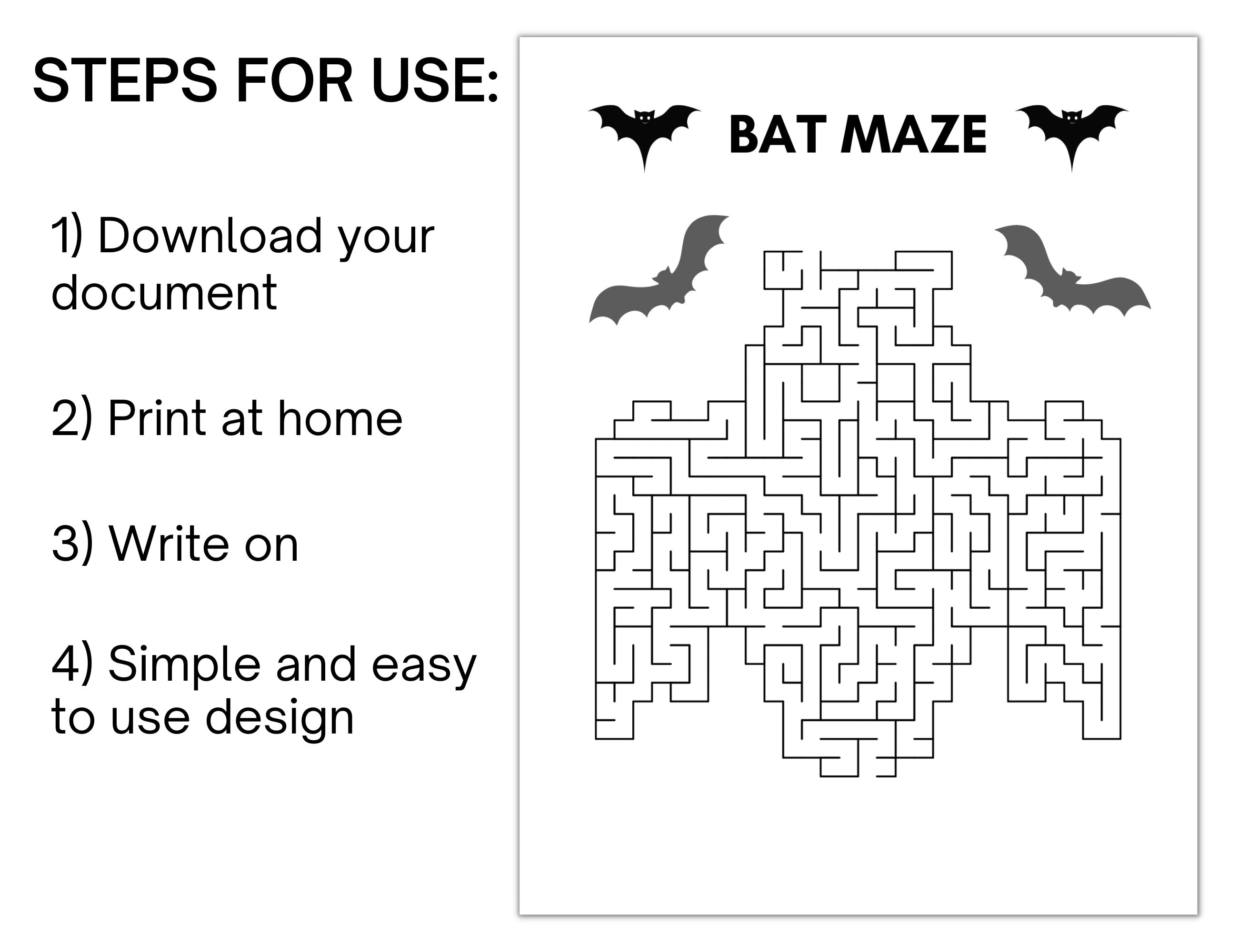 Bat Maze Printable Halloween Games and Activities, Fall Party Game - Etsy