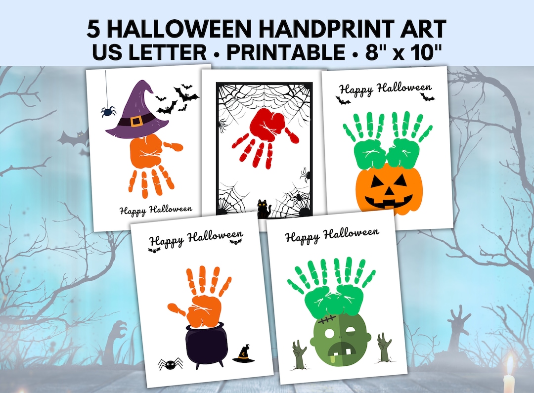 Halloween Handprint Art Craft, Fingerprint Art, Fall Halloween Activity ...