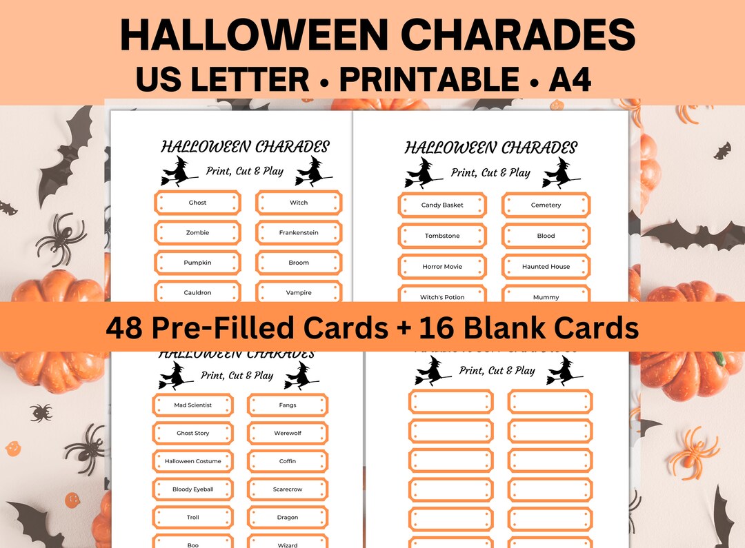 Halloween Charades for Kids and Adults, Halloween Party Games Printable ...