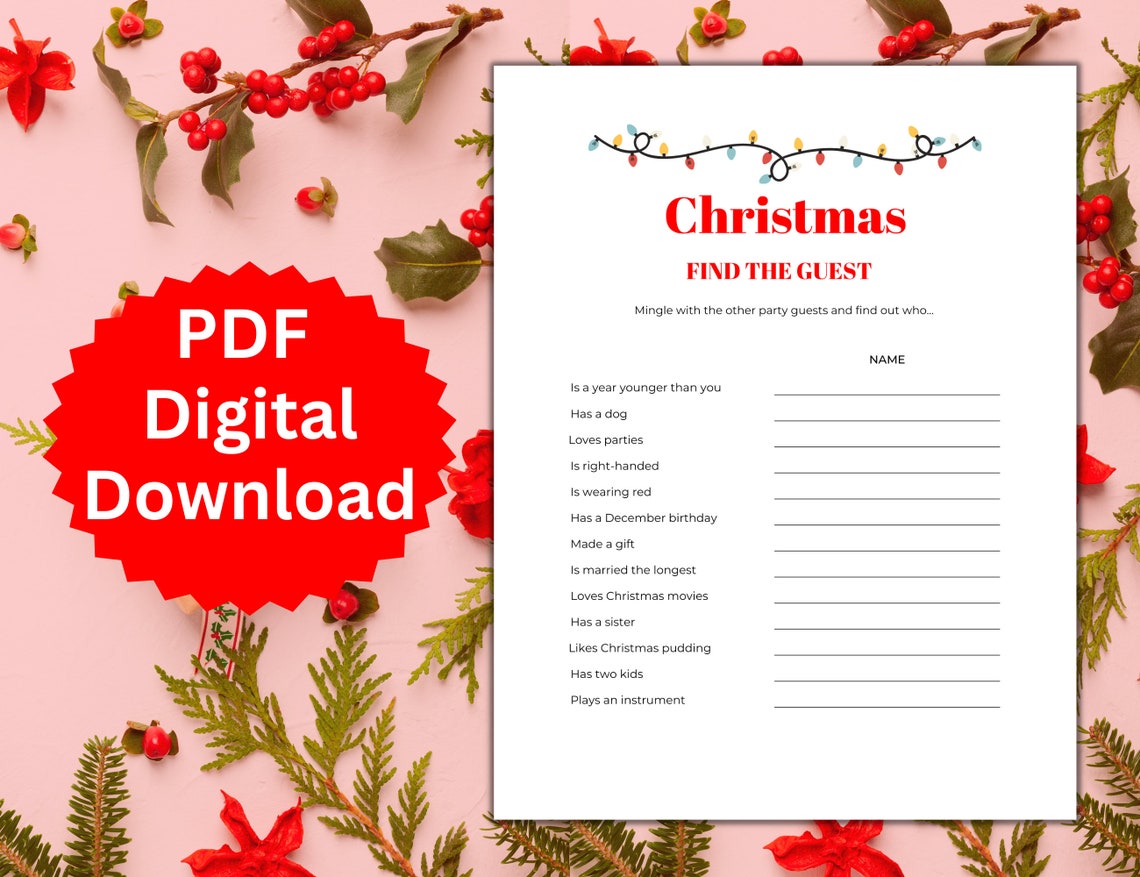 Christmas Find the Guest Game, Find Someone Who, Printable Christmas ...
