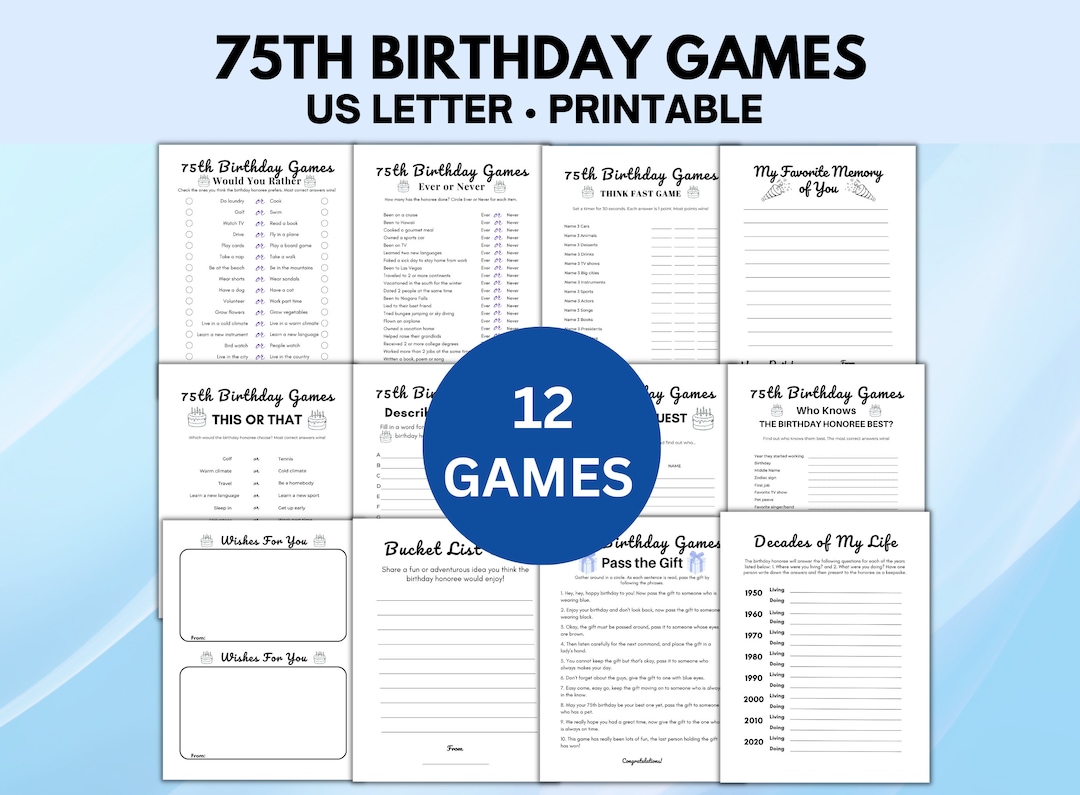 75th Birthday Games and Ideas, Cheers to 75 Years, Birthday Party Games ...
