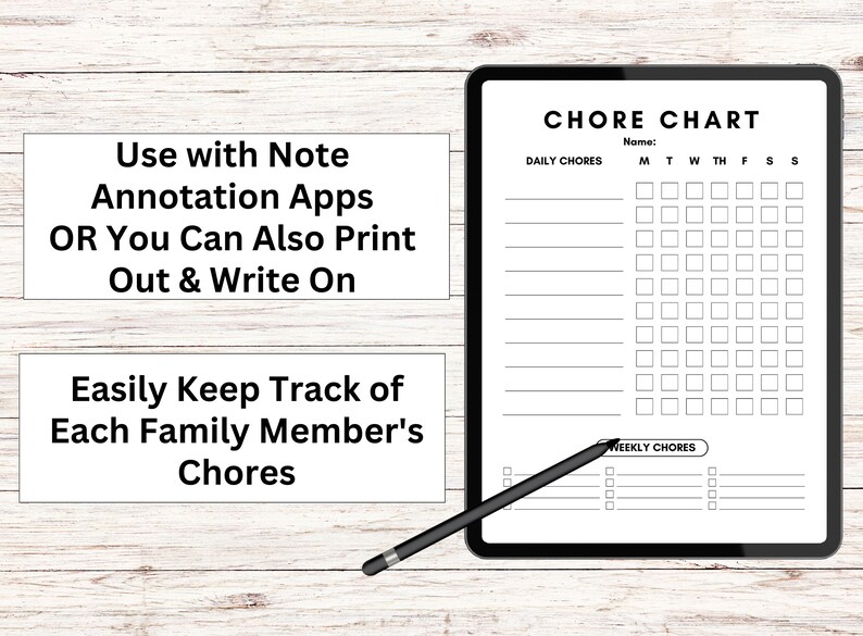 Chore Chart Printable for Toddlers, Kids, Teens and Family, Household ...